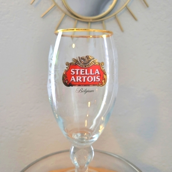 Stella Artois Dining Vintage Stella Artois Glass Chalice 4 Cl Belgium Gold Rim Beer Glass